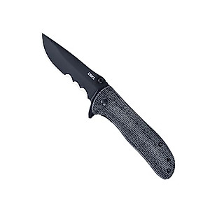 CRKT Drifter EDC Folding Pocket Knife: Everyday Carry, Black Blade with Veff Serrations, Liner Lock, Resin Infused Fiber Handle 6450BLK