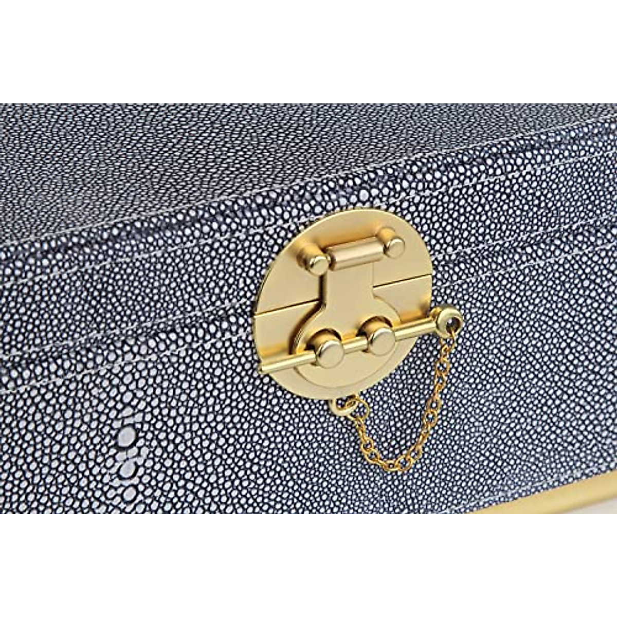 HofferRuffer Elegant Faux Leather Decorative Box, Storage Jewelry Box Organizer, Large Dresser Cosmetic Organizer Holder, Classic Jewelry Accessory Organizer, Grey Shagreen, 11x8x4.8 inches