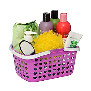 Plastic Organizing Storage Basket with Handles and Holes - Small Bin for Shower, Closet, Kitchen, Garden, Bathroom, Toys, Candy by Valenoks (Lilac)