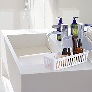 Domensi 24 Pcs Slim Plastic Storage Baskets Tray for Organizing 10.25 x 3.25 x 2.5 Inch Small Storage Bins Stackable Drawer Pencil Trays Holder for Desk Garage Office Containers(White)