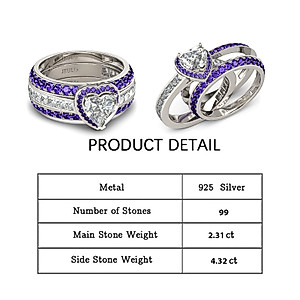 Jeulia Engagement Interchangeable Ring Set for Women Heart Cut Sterling Silver Wedding Promise Brilliant Classic Band Fashion Anniversary Rose Gold Halo Diamond Bridal with Jewelry Box (Purple, 12)