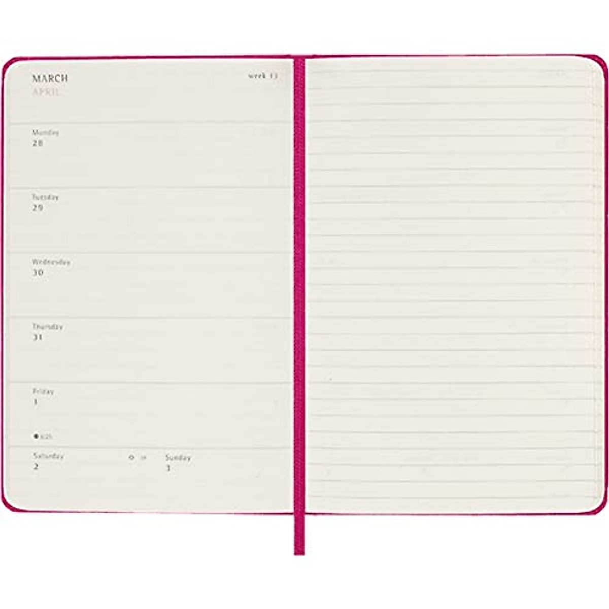 Moleskine Weekly Planner 2022, 12-Month Weekly Diary, Weekly Planner and Notebook, Hard Cover, Large Size 13 x 21 cm, Colour Bougainvillea Pink, 144 Pages