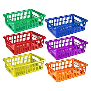 Zilpoo 6 Pack - Plastic Colored Storage Baskets, Paper, Office Supplies, Toys and Teacher Student Classroom Organization Bins, 15" x 10", Colorful