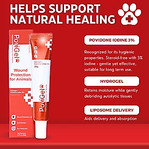 PoviGel Dog Wound Care Ointment, Fast Absorption Rapid Healing Pain & Itch Relief, Dog Ear Infection Treatment, Yeast Infection Treatment for Dogs & Cats, Povidone-Iodine 3% for Pets, Hot Spots