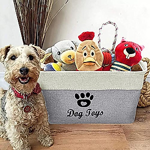 FJZFING Collapsible Dog Pet Toy Box Accessory Storage Bin with Handles, Organizer Storage Basket for Pet Toys, Blankets, Leashes, and Embroidered Dog Toys Grey