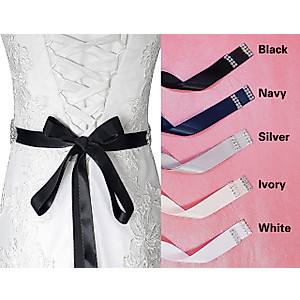 Lovful Handmade Bridal Belt, Rhinestone Wedding Dress Belts, Ribbon Crystal Sash for Women,Black