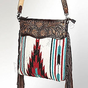 American Darling Cross Body Vintage Bag Large Leather Fringe Crossbody Purse Western Handbags Quilted Saddle Blanket Cowhide Stylish Handmade Shoulder Handbag Hand Carved Strap (ADBGZ104), White