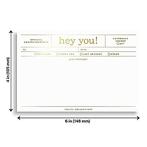 Bliss Collections Desk Notes and Messages, Gold Foil,"Hey You" Notepad to Send Reminders, Thank You Notes, Urgent Correspondence or Just Because, 4"x6" Tear-Off Sheets (50 Sheets)