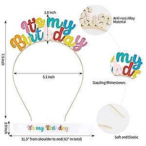 Chanaco Birthday Sash Birthday Girl Headband Set Birthday Crown Tiara Birthday Girl Sash Birthday Crowns for Women Happy Birthday Decorations Birthday Gifts for Women