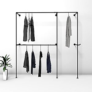 Anynice Industrial Pipe Clothing Rack,Industrial Clothing Rack, Clothing Rods for Hanging Clothes,Clothes Rack,Wall Mounted Garment Rack, Heavy Duty Coat Rack (62.5" W x 14.4" D x82 H, AF01)