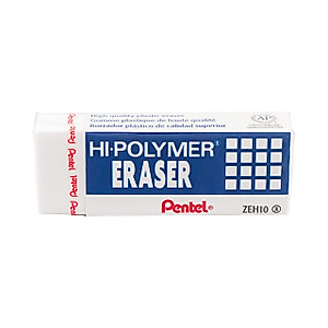 Pentel Hi-Polymer Block Eraser, Large, White, Pack of 10 ZEH-10 Erasers (ZEH10PC10)