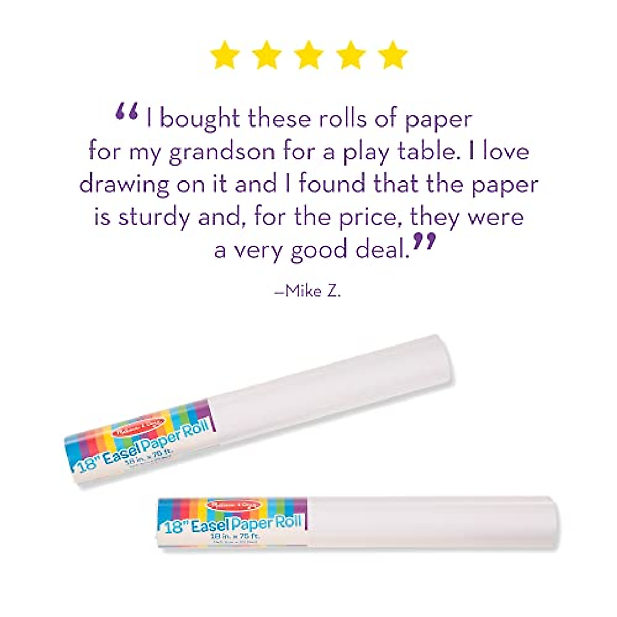 Melissa & Doug Deluxe Easel Paper Roll Replacement (18 inches x 75 feet) - 2-Pack, White