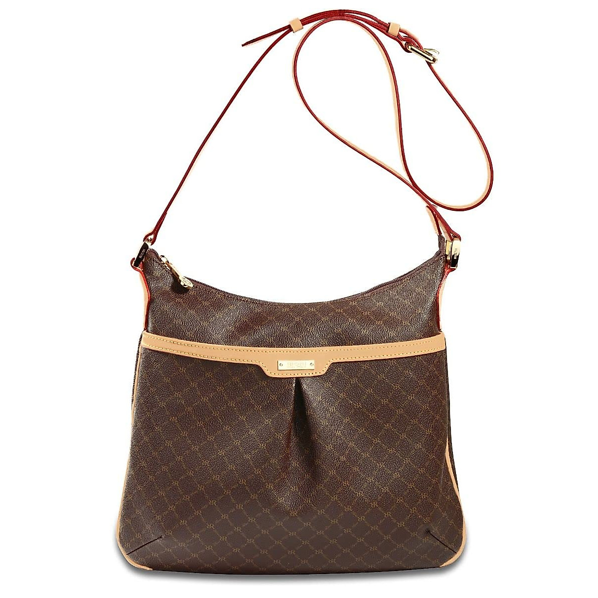Rioni ST-20294 Livvy THE HOBO MESSENGER SIgnature Brown Canvas Leather Handbag Crossbody