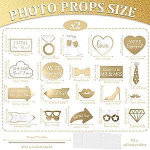ojustbeok 40Pcs Engagement Party Decorations Gold Engagement Photo Booth Props We are Engaged Photo Props Decorations for Wedding Reception Bridal Shower Ceremony Party Supplies Favors