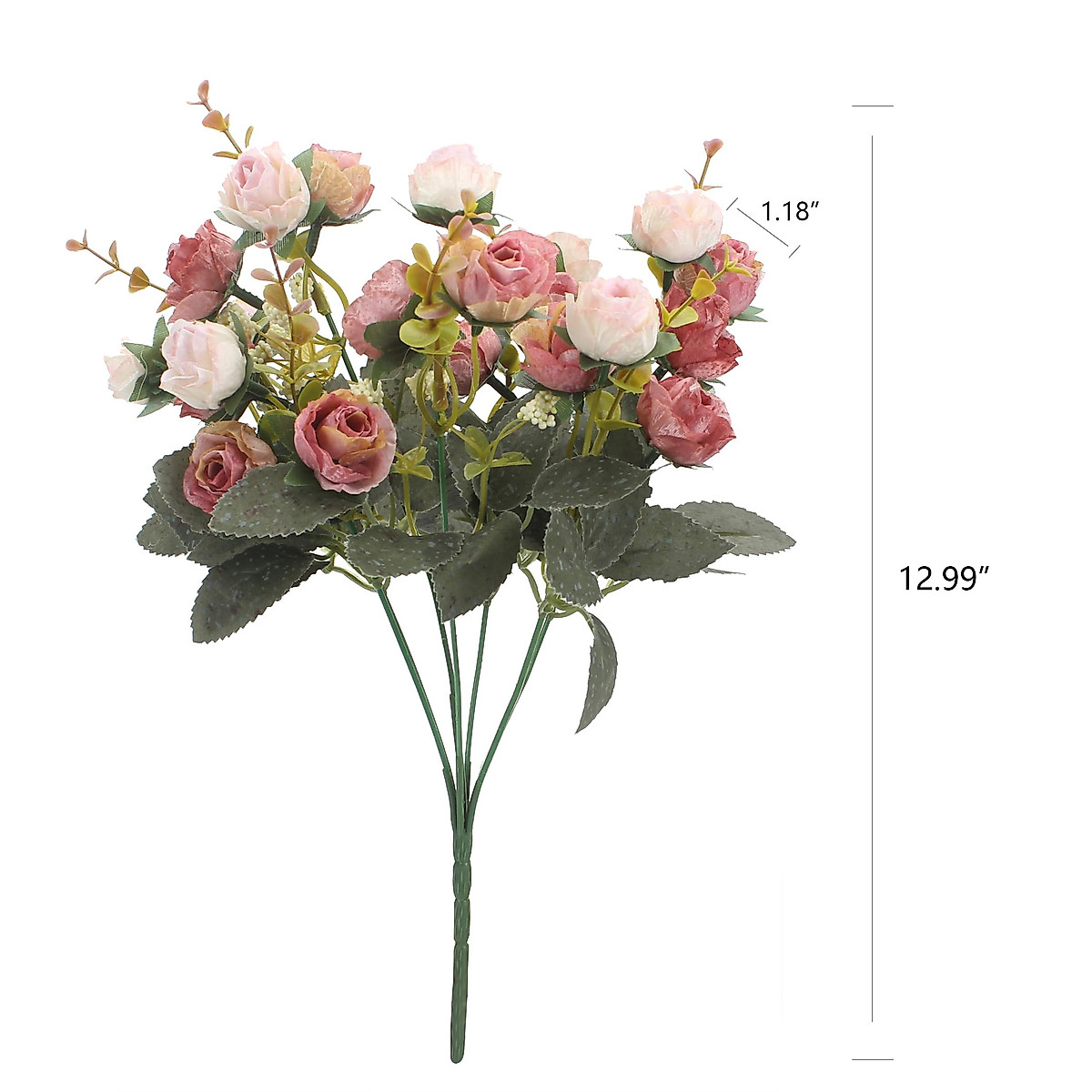 Duovlo 7 Branch 21 Heads Artificial Flowers Bouquet Mini Rose Wedding Home Office Decor,Pack of 2 (2 PCS Pink)