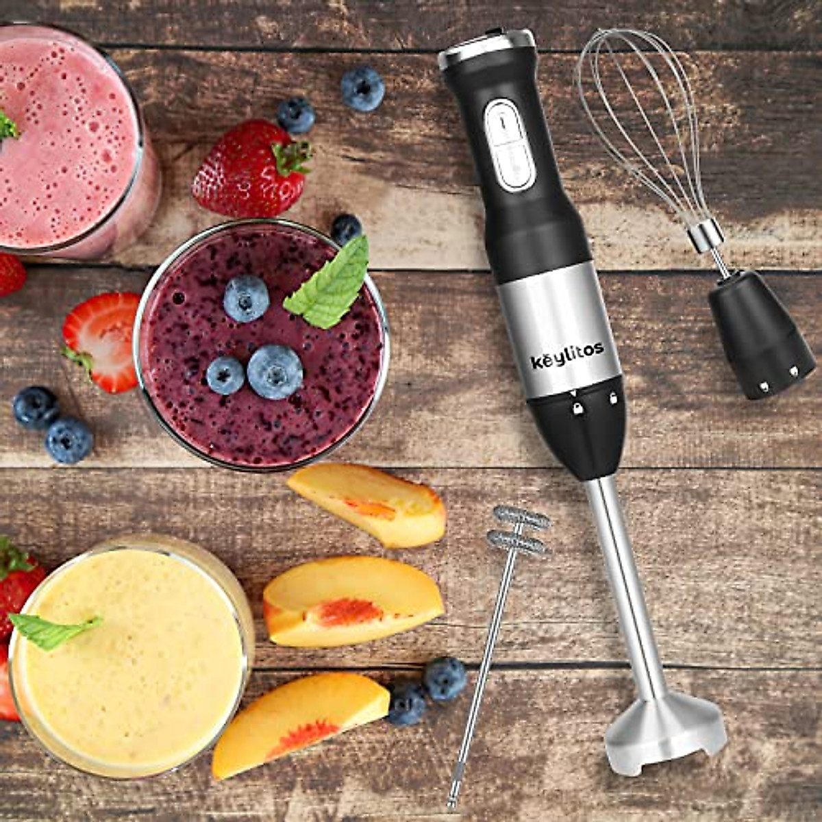Keylitos 5 in 1 Immersion Hand Blender Mixer, [Upgraded]1000W Handheld Stick Blender with 800ML Beaker,600ML Chopper,Whisk and Milk Frother for Smoothie,Baby Food,Sauces Red,Puree,Soup