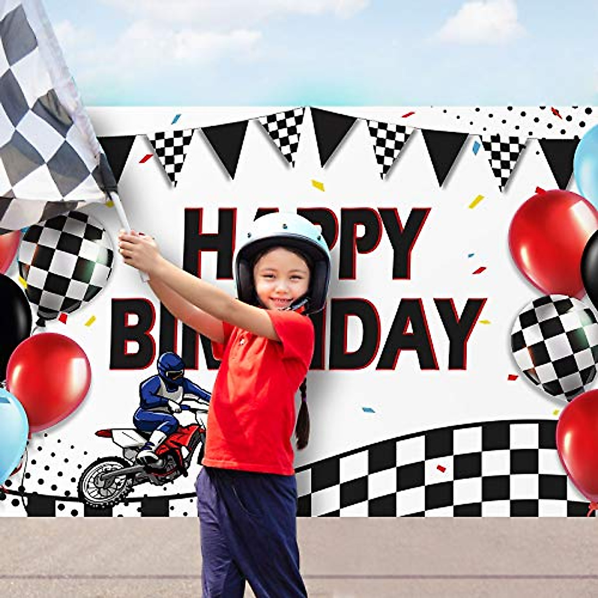 Dirt Bike Birthday Decoration Backdrop Banner Motocross Dirt Bike Racing Dirt Bike Themed Birthday Party Supplies for Kids Boys Teenagers Adults, 72.8 x 43.3 Inch