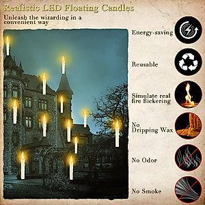 Eseven Halloween Decorations,12 PCs Magical Floating Candles with Wands Remote, Flickering Warm Light Flameless Floating LED Candle for Christmas Birthday Theme Party