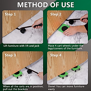 Furniture Mover Dolly with Lifter, 4 Wheel Furniture Dolly 800 LB Load Capacity, 360° Rotation Wheels Moving Dolly,Furniture Lifters for Heavy Furniture,Moving System Roller Set.（Green）