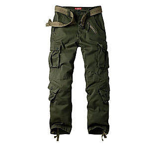 AKARMY Womens Cargo Pants with Pockets Outdoor Casual Ripstop Camo Military Combat Construction Work Pants ArmyGreen
