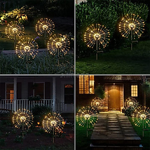 Havelock Outdoor Solar Garden Lights 2 Pack, 120 LED Solar Firework Light 8 Lighting Modes Decorative Stake Landscape Light Waterproof Copper Wire Light for Garden Pathway Party Decor(Warm White)