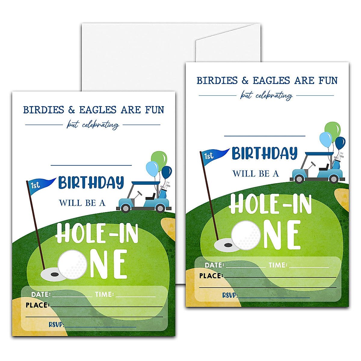 1st Golf Birthday Party Invitation, Hole in One Themed Fill-In Invites, 20 Invitations With Envelopes for Men & Women (4" X 6"), Adults Golf Party Favors Decorations and Supplies -52