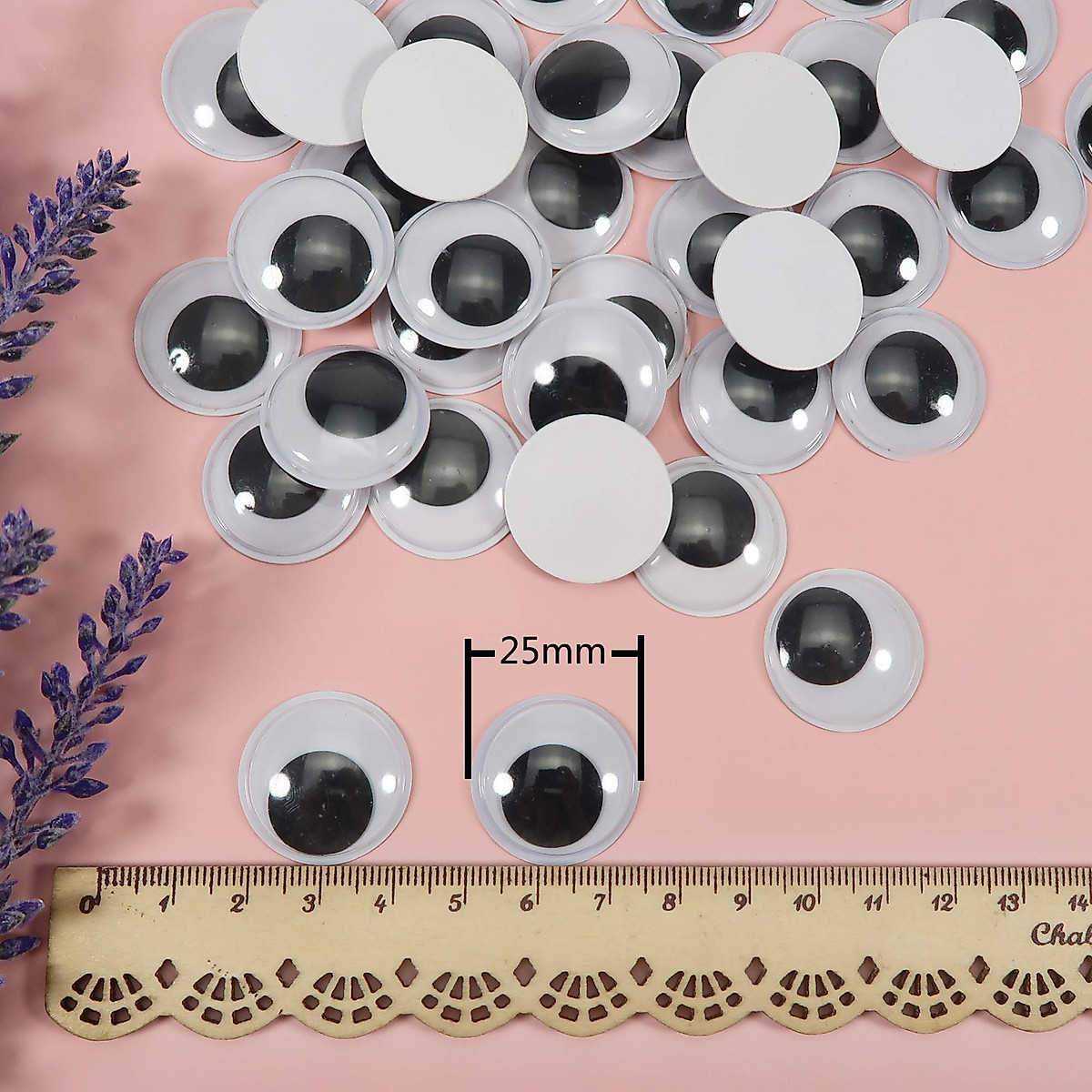 TOAOB 100pcs 25mm Black Wiggle Googly Eyes with Self Adhesive Round Plastic Sticker Eyes for DIY Arts Crafts Scrapbooking Decoration