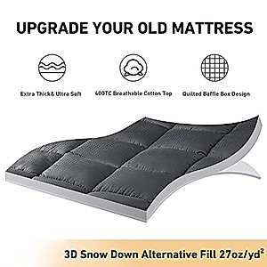 Atarashi 3 Inch Thick Mattress Topper King,400TC Pillow Top Mattress Topper,Soft Cotton Mattress Pad Cover,Breathable & Plush Down Alternative Fill,Fit to 8”-21” Mattress，Gray