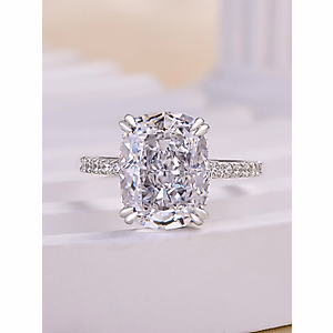 Effinny 4.0ct Elongated Cushion Cut Engagement Ring for Women,White Gold Plated Sterling Silver Simulated Diamond Promise Ring(Size:7)