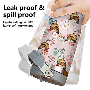 30oz Chicken Tumbler with Handle and Straw, Pink Chicken Stainless Steel Vacuum Insulated Flip Straw Coffee Cups Spill Proof Travel Mug, Chicken Rooster Decor Stuff Gifts for Women Chicken Lover