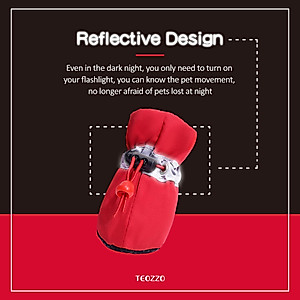 TEOZZO Dog Shoes Dog Boots & Paw Protector, Anti-Slip Sole Winter Dog Booties with Reflective Straps Dog Snow Boots for Small Medium Dogs 4PCS Red 5