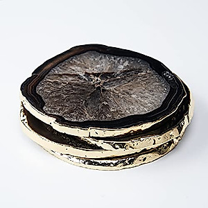 Agate Coaster Geode Coaster for Drinks Gemstone Natural Stone Coaster Agate Slices Coaster Cup Mat for Home Decor by Yougoals (Black - 4PK) Agate Coaster Set of 4 for Coffee Table