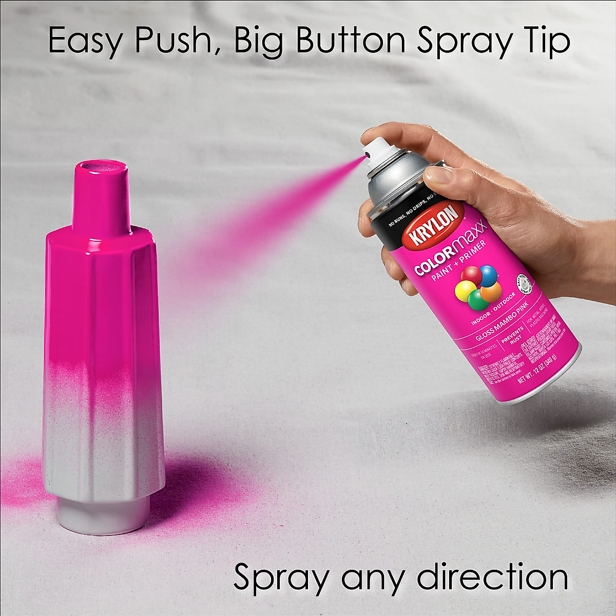 Krylon K05528007 COLORmaxx Spray Paint and Primer for Indoor/Outdoor Use, Gloss Mambo Pink, 12 Ounce (Pack of 1)