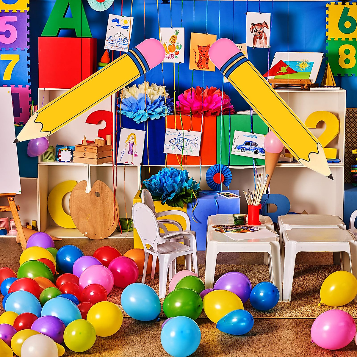 Giant Large Inflatable Pencil Balloon Birthday Party Back To School Graduation Favor Blow Up Balloon Hanging Classroom Decoration for Classroom Garden Room Birthday Party Decorations (Yellow)