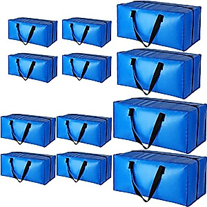 Nuogo 12 Pieces Heavy Duty Moving Bags Extra Large Storage Bags with Strong Handles Zippers Blue Moving Storage Bags Totes for Space Saving Moving Camping College Dorm Christmas Decorations Storage