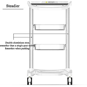 RDBSMGX ABS Beauty Trolley 3-Layer Adjustable Height Storage Shelf Rolling Trolley Placing Instruments + Storage Function Double Aluminium Alloy Pillars 0.8cm High Non-Slip Fence