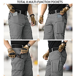 NAVEKULL Men's Work Cargo Pants for Men Rip Stop Tactical Pants Outdoor Hiking Camping Travel Pants Lightweight Water Resistant Waterproof Military Army Combat Trousers with Zipper Pockets Light Gray
