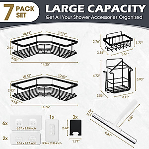Corner Shower Caddy 7 Pack, Adhesive Stainless Steel Corner Shower Caddy, Shower Organizer Shower Rack with Holders & Shower Squeegee, Shower Shelves Storage Bathroom Organizers and Storage, Black