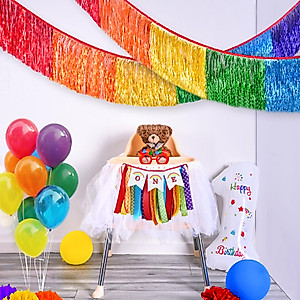 LOLStar Rainbow Foil Fringe Garland Party Decorations, 6 Feet Rainbow Tinsel Metallic Glitter Banner, Hanging Rainbow Table Skirts for Birthday Wedding Christmas Pride Month Parade Floats Decor