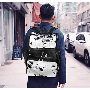 LP-FACON Cowhide Hair Western Leather Cow Skin Print Fur Leather Diaper Backpack Rucksack / Knapsack Travel Shoulder Bag Black & White