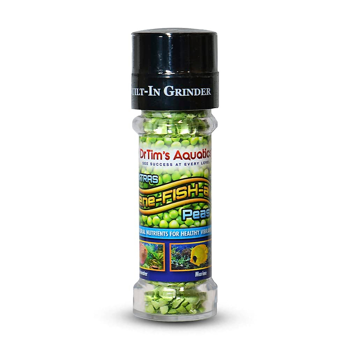 DrTim's Aquatics - Bene-Fish-al® Food and Treats - Fish Food Enhancer - for Freshwater Fish or Marine Fish - 0.31 oz. Grinder - Peas