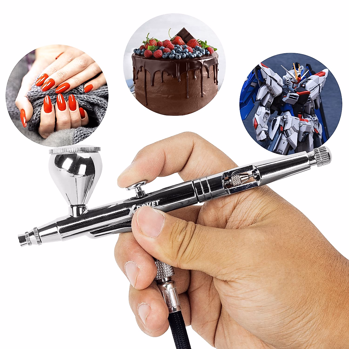 XDOVET Dual-Action Airbrush Kit Air Brush Painting Set with 0.2mm/0.3mm/0.5mm Needles,7cc/20cc/40cc Paint Cup, Air Hose for Tattoo, Makeup, Nail, Model, Art Hobby - for Pro & Beginner