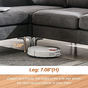 Houjud 110" Convertible Sectional Sofa Couch, Modern Linen Fabric L-Shaped Couch 4-Seat Sofa Couch w/Reversible Chaise and Side Pockets for Living Room, Apartmentt (Grey)