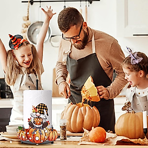 Thanksgiving Paper Towel Holder,Fall Kitchen Decor,Fall Bathroom Decorations with Pumpkin Gnomes Decor Accessories,Autumn Large Metal Towel Holder Stand for Countertop