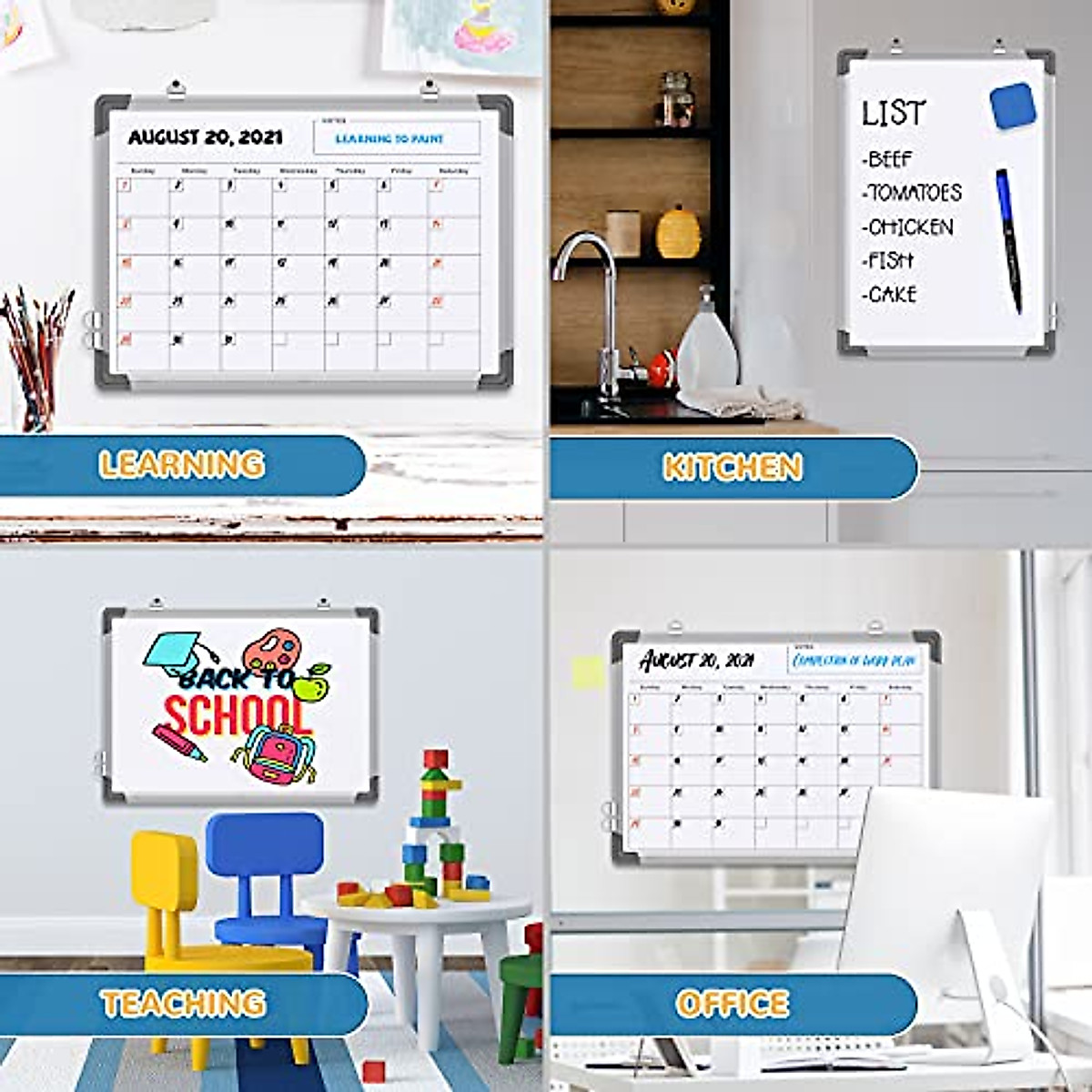 Monthly Calendar Dry Erase Whiteboard for Wall, 16" x 12" Small Magnetic Dry Erase Board, Hanging Double-Sided White Board, Portable Board for Drawing, Kitchen, Planning, Memo, School, Home, Office
