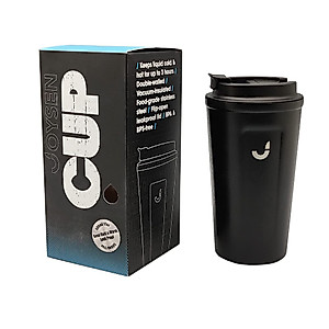 JOYSEN 17 oz Insulated Mug with Spill Proof Lid, Keeps Beverages Hot or Cold for Hours, Ideal for Commuters, Reusable Stainless Steel, Double Wall (Black)