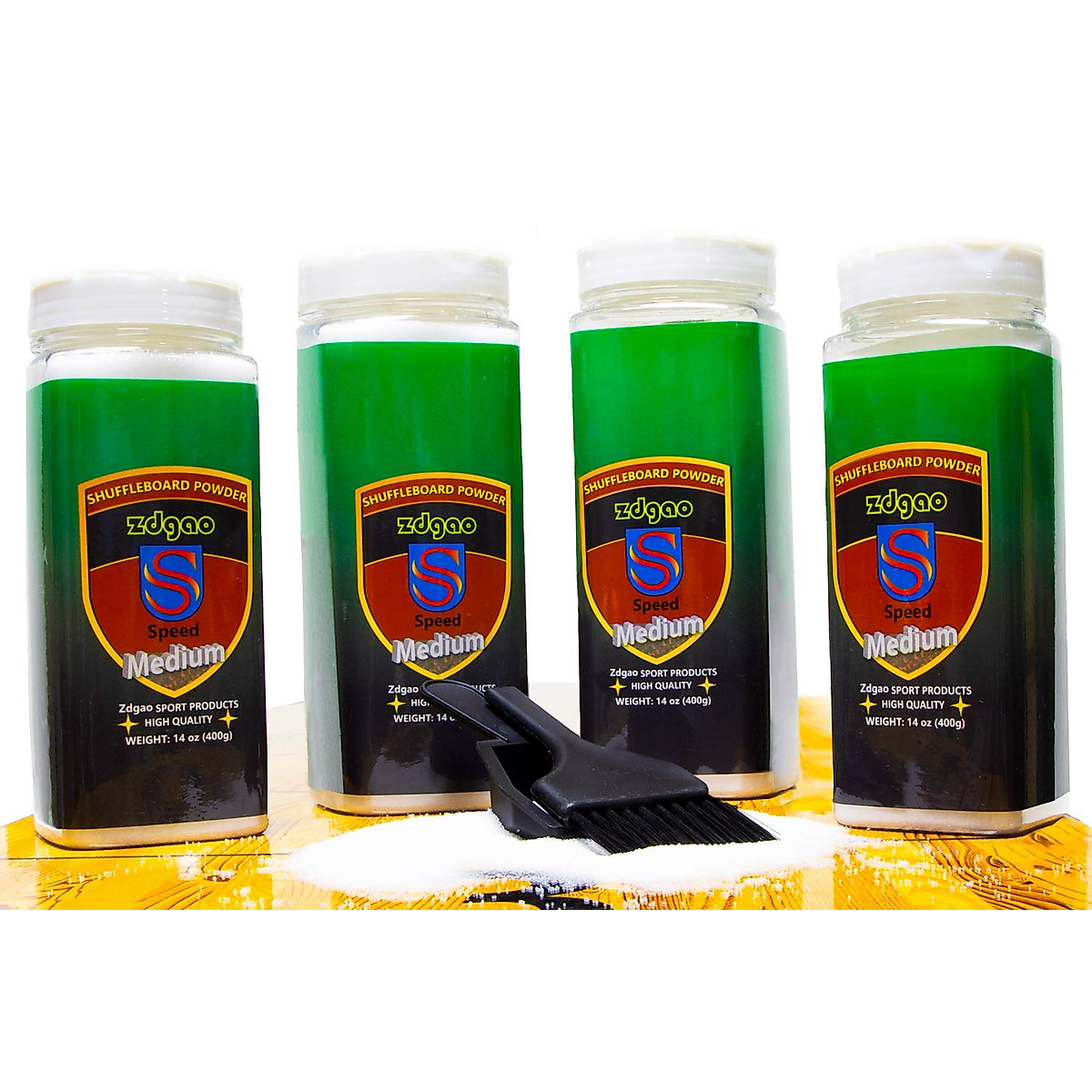 Shuffleboard Wax - Shuffleboard Sand 4 Pack with Mini Brush and Dustpan Set (4 x 14oz)