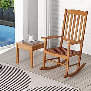 Tangkula Patio Rocking Chair with 400 lbs Weight Capacity, Eucalyptus Wood Porch Rocker with High Back, Patio Rocker Chair for Indoor and Outdoor Use (1)