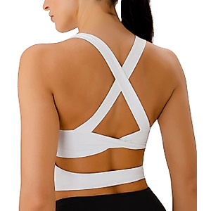 JOYSPELS Sports Bras for Women Extra Comfort Criss-Cross Back Padded Workout Tops for Women Medium Support White