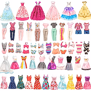 BARWA Fashion Closet Wardrobe 107 Pcs Doll Accessories 16 Pack Doll Clothes 1 Shoes Rack 84 Pcs Different Shoes Hanger Crown Necklace Glasses Doll Accessories Xmas Gift